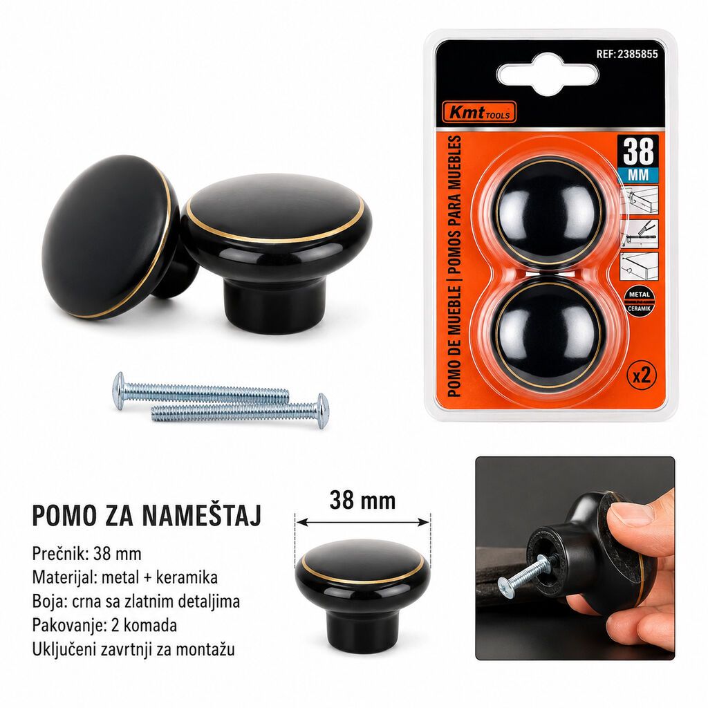 KMT Drška od crne keramike zlatne ivice 2385855 Elegantne okrugle