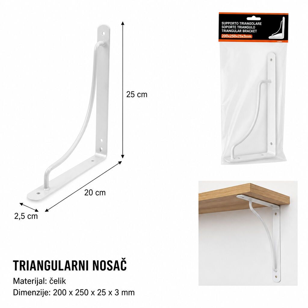 KMT Bela nosač 9364606 Triangularni nosač za police od brendа Kmt