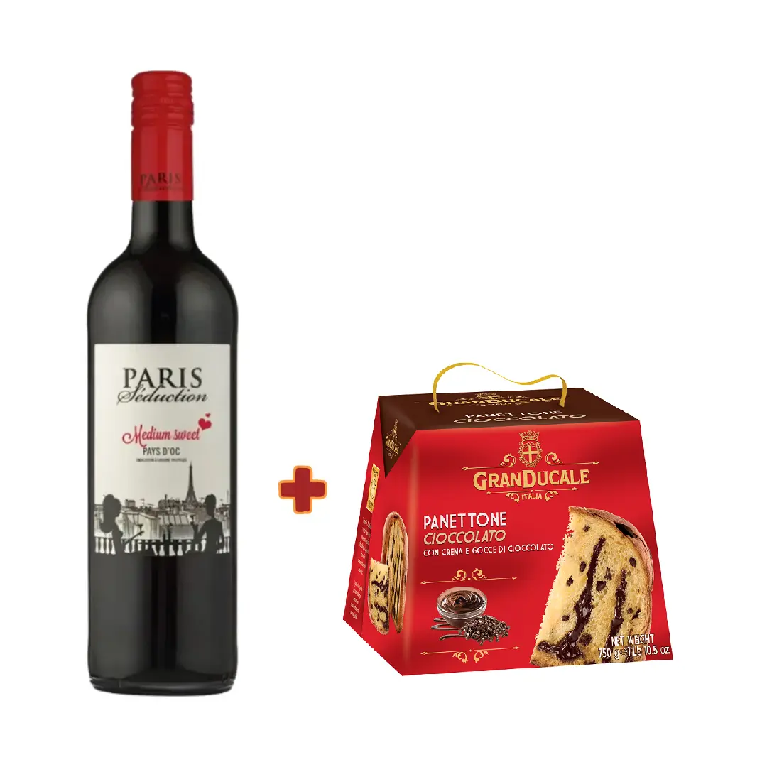 PARIS SEDUCTION Smooth & sweet Paris Seduction crveno vino 0,75l i GRAN DUCALE Panettone Čokolada 750g