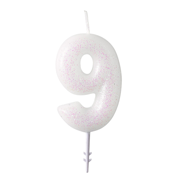 Candle number 9 glitter white