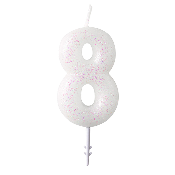 Candle number 8 glitter white