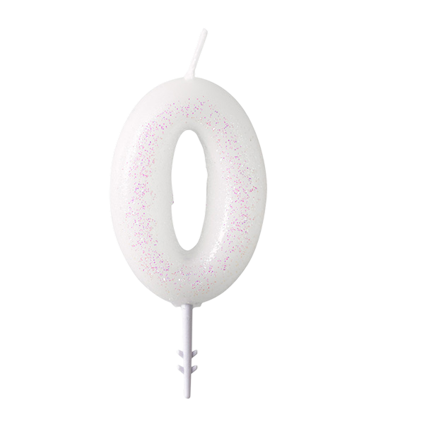 Candle number 0 glitter white