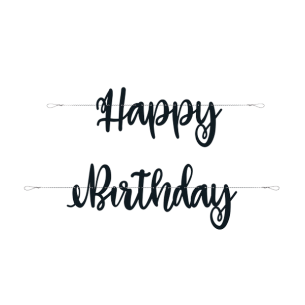 Banner black script happy birthday