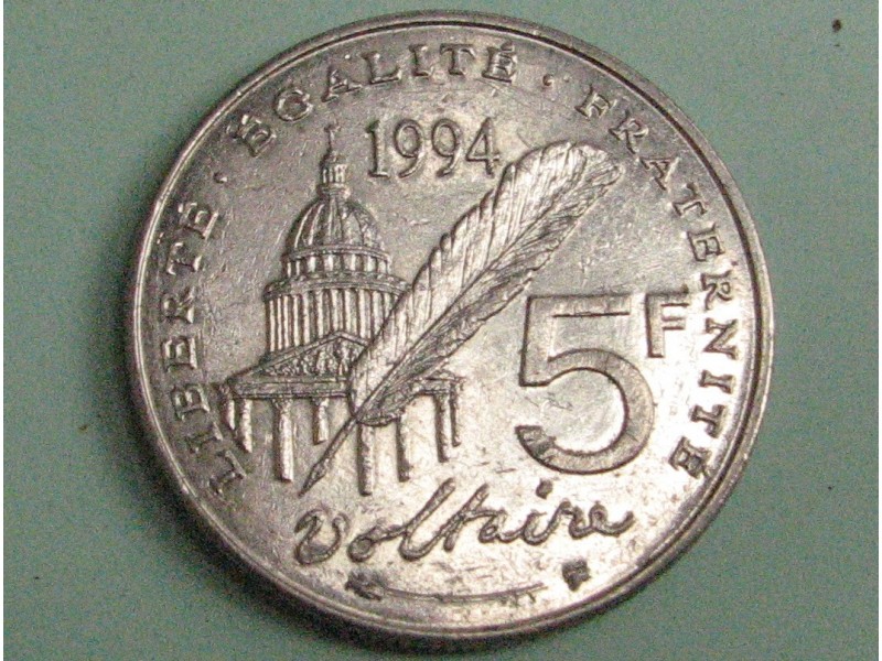 = FRANCUSKA - 5 Francs (Voltaire) 1994 - 29mm