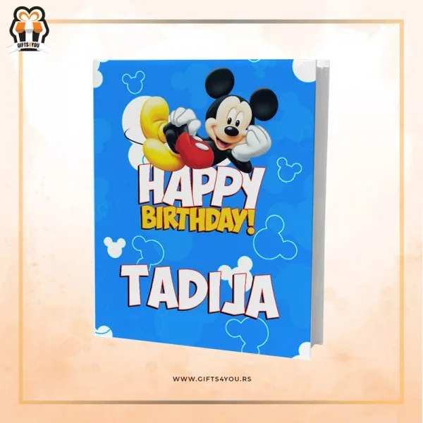 Dečiji foto album – crtani miš, plavi, Happy Birthday – 0346