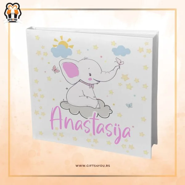 Dečiji foto album – belo slonče na oblaku, pastel – 0246