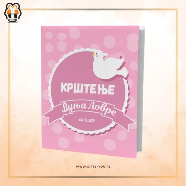 Foto album za krštenje – beli golub, roze – 0259
