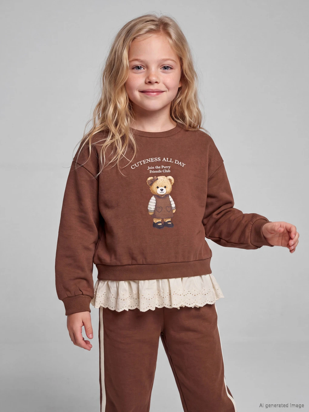 LCW Kids Bear Teddy Štampani Komplet Trenerke Za Devojčice