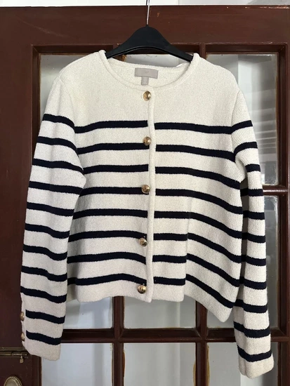 H&M prugasti kardigan M – krem/teget