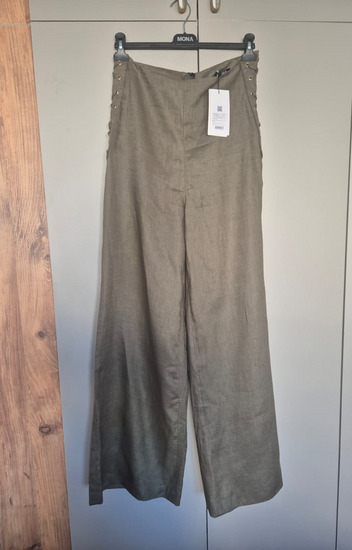 Mona lanene pantalone maslinasto zelene