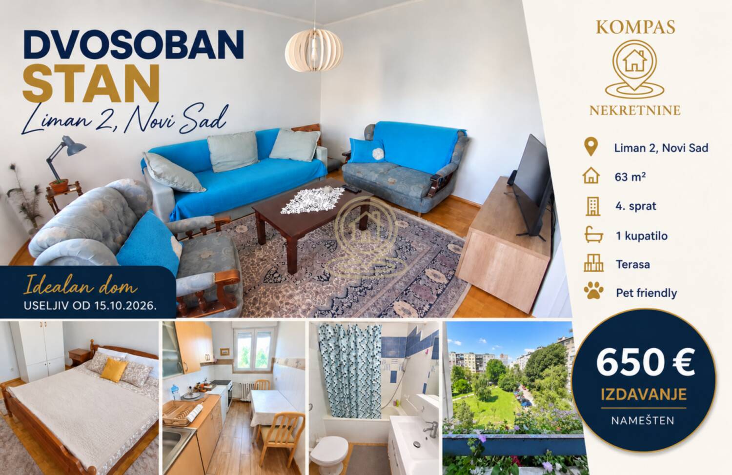 Dvosoban stan, Novi Sad | Izdavanje · 63m² · 650€