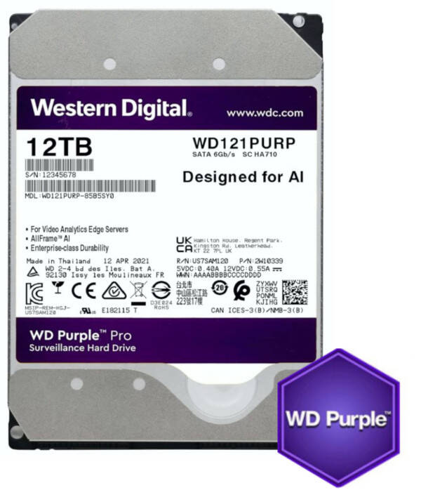 HDD 3.5 12TB WD121PURP WD PURPLE 24/7 7200RPM 256MB SATA3