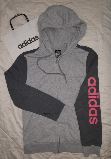Adidas sivi duks roze logo,kapuljaca,zip%
