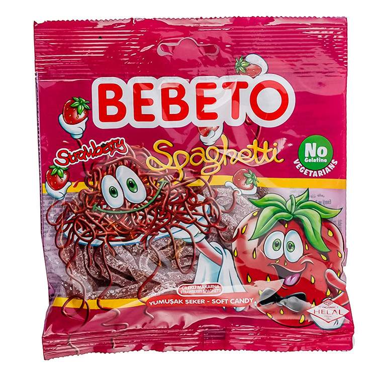 Bombone gumene spageti jagoda 80g Bebeto