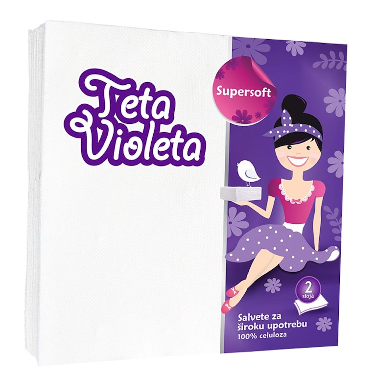 Salvete super soft bele dvoslojne 38x38cm Violeta