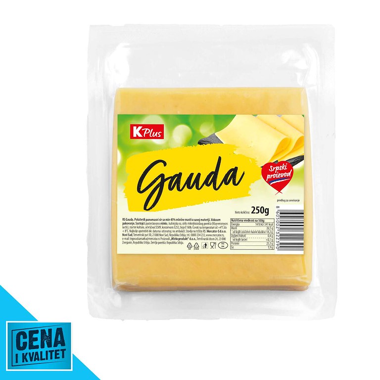 Sir gauda punomasni polutvrdi 45% 250g K Plus