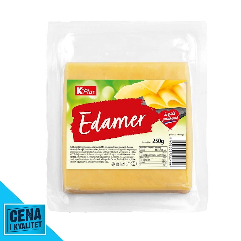 Sir edamer punomasni polutvrdi 45% 250g K Plus