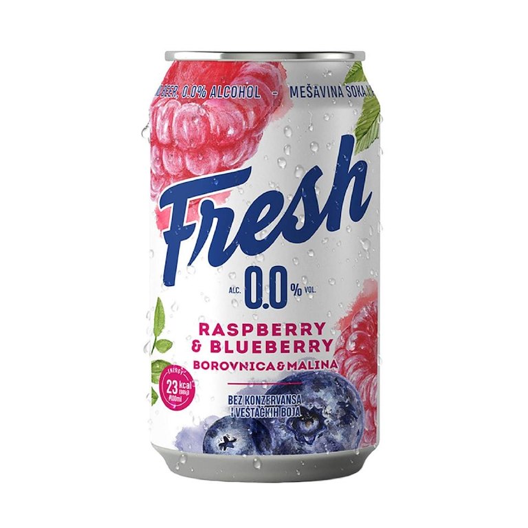 Fresh pivo radler malina-borovnica bezalkoholno 0,33l