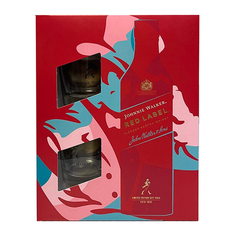 Johnnie Walker whisky red label 0,7l i 2 čaše