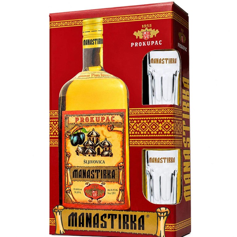 Prokupac Manastirka rakija 1l + 2 caše