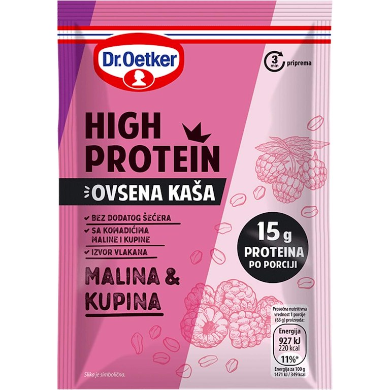 Kaša ovsena high protein malina i kupina 63g Dr. Oetker