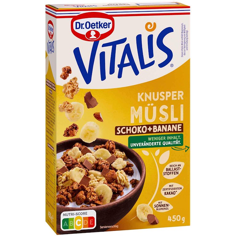 Musli Vitalis Krispi Plus čokolada banana 450g Dr. Oetker