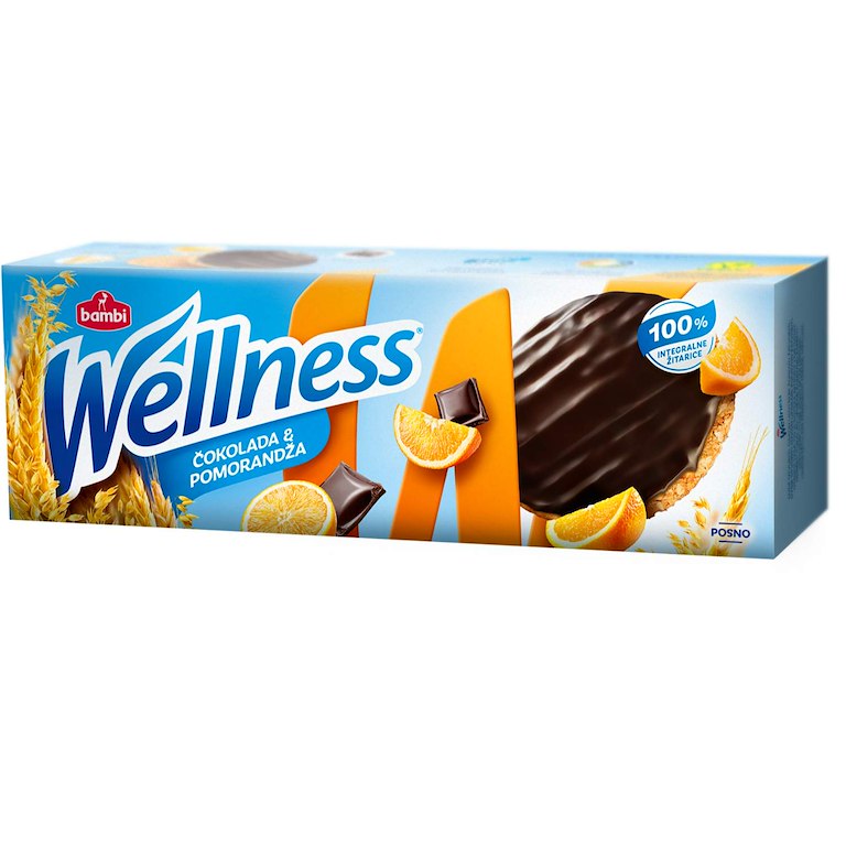 Keks integralni sa narandžom preliven cokoladom 155g Wellness