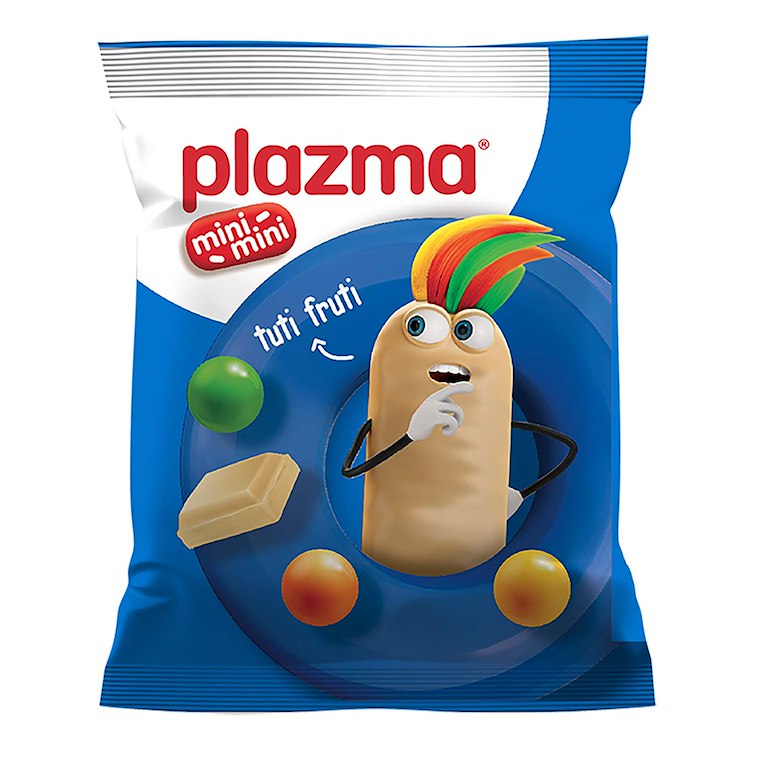 Keks Plazma Mini Mini tutti frutti preliven belom cokoladom 45g