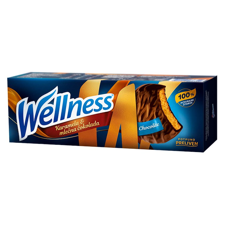 Keks integralni sa karamelom preliven mlecnom cokoladom 185g Wellness