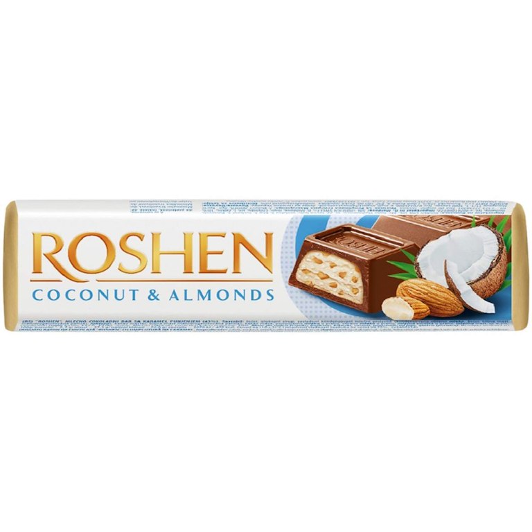 Bar čokoladni mlečni badem i kokos fil 38g Roshen