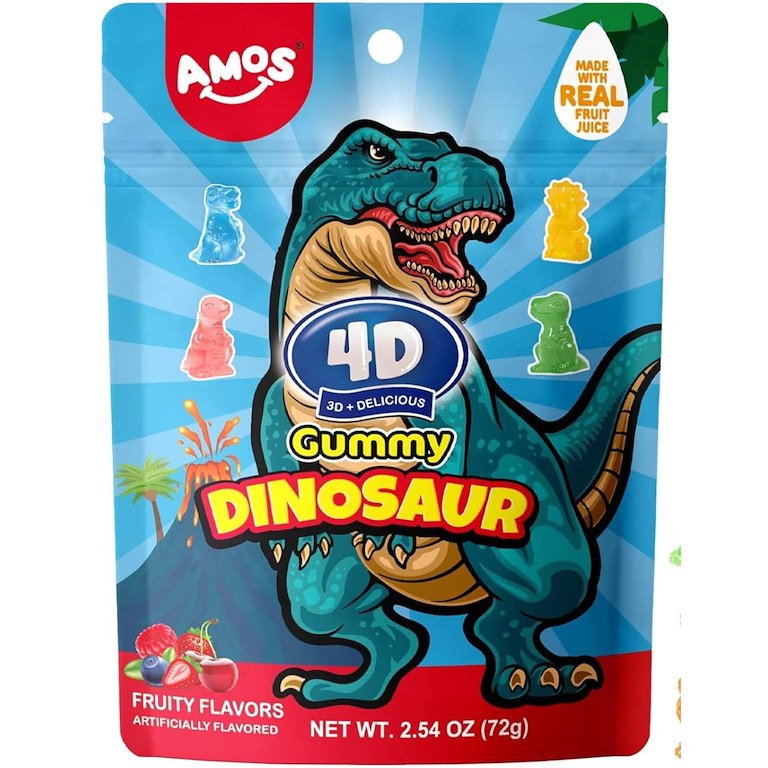 Bombone gumene 4D Dinosaur 72g Amos