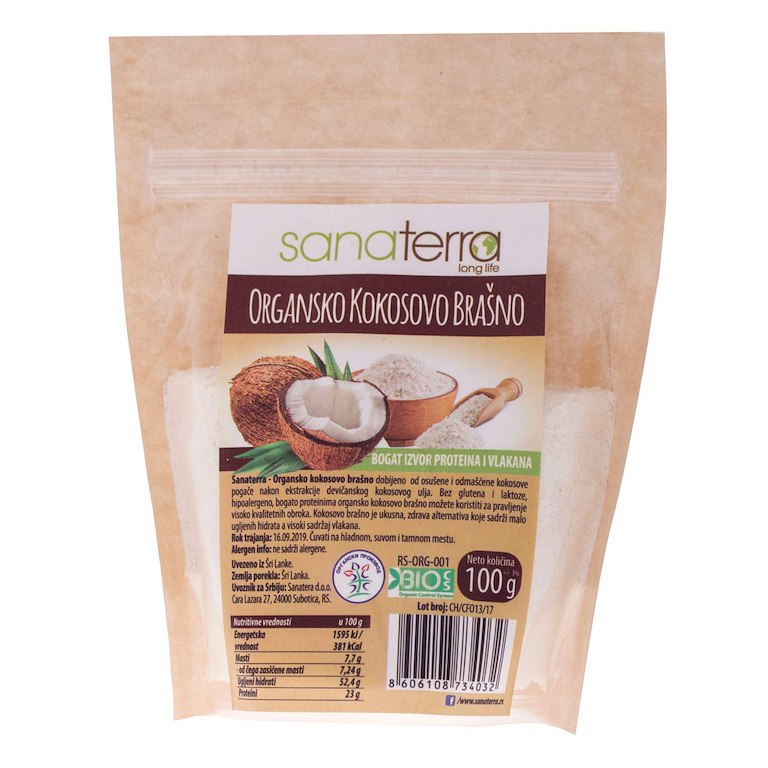 Brašno kokosovo organsko 100g Sanaterra