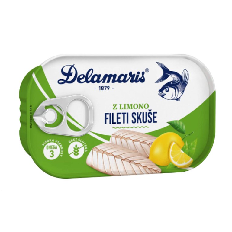 Fileti skuše u aromatizovanom ulju sa ukusom limuna 125g Delamaris