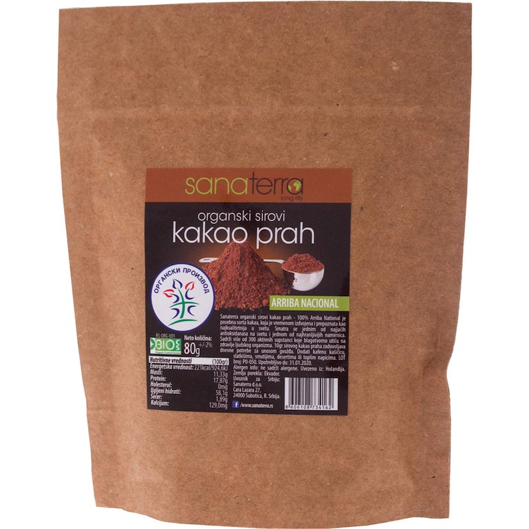 Kakao prah sirovi organski 80g Sanaterra
