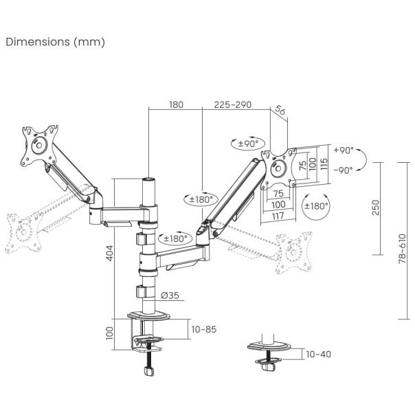 MA-DA2P-02 Gembird Podesivi dupli stoni drzac za monitor, tilt, 17-32 max.9kg