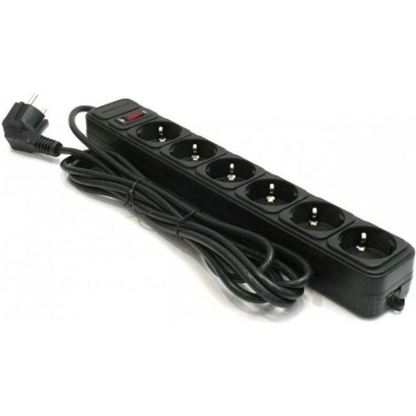 SPG6-B-10 (3G1.5) ** Gembird produzni kabl sa zastitom 6 uticnica (3x1.5mm,16A,3500W) 3m black (527)