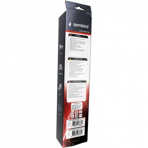 SPG6-B-6 (3G1.5) ** Gembird produzni kabl sa zastitom 6 uticnica(3x1.5mm, 16A,3500W)1.8m black (439)