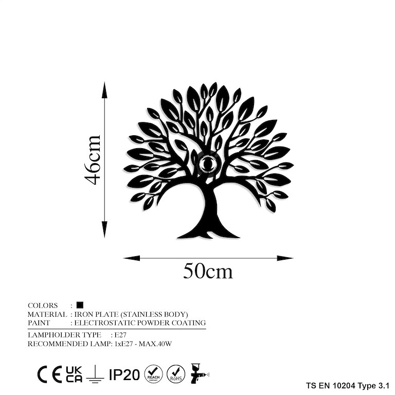 Zidna lampa Heart Tree V2 Crna