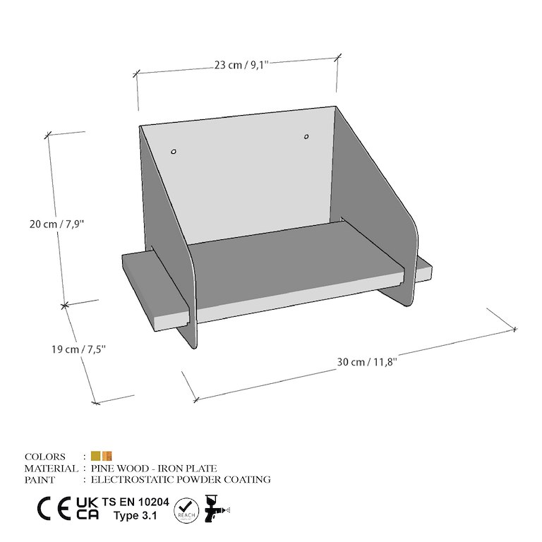 Zidna polica Short Arm - Crna