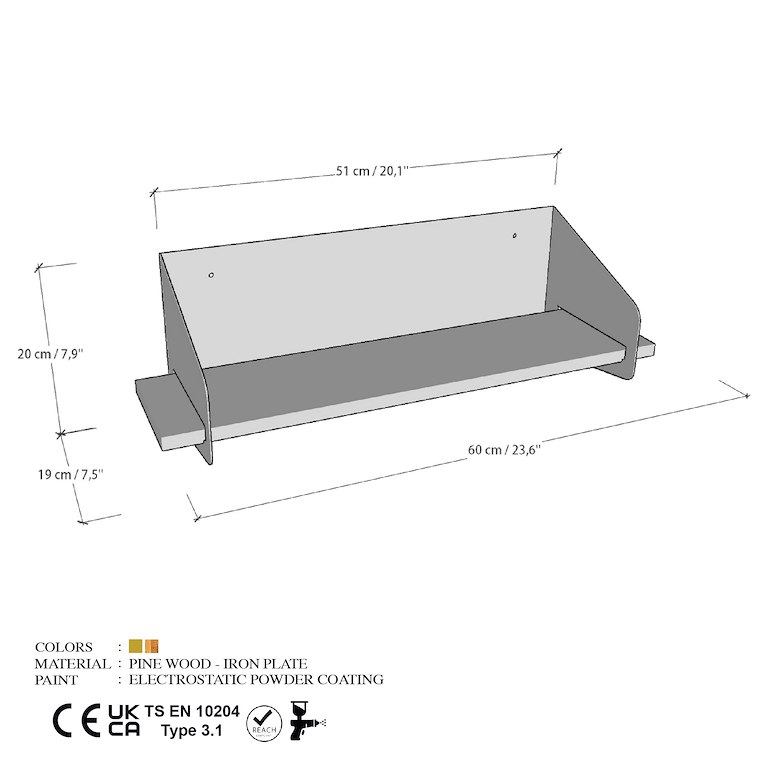 Zidna polica Long Arm - Crna