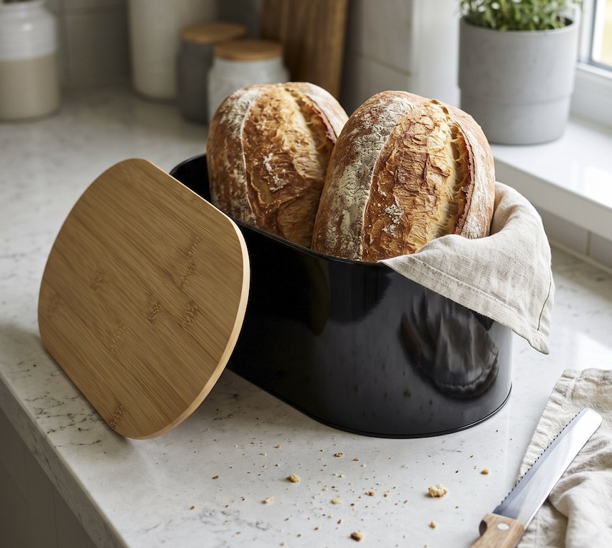Kutija za hleb BREAD metal-drvo crna