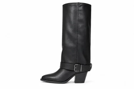 LX562623BLK-PU - ŽENSKE KAUBOJKE SA ŠTIKLOM I ELEGANTNIM DEKORATIVNIM DETALJIMA