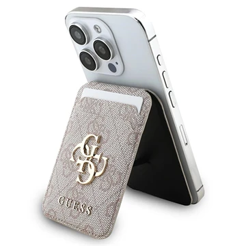 GUESS 4G METAL LOGO CARD HOLDER WITH STAND - MAGSAFE COMPATIBLE - PINK
