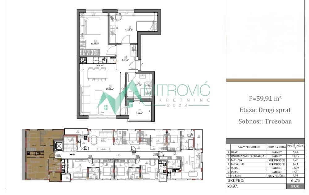 Trosoban stan na prodaju, 60m2, 169.690€