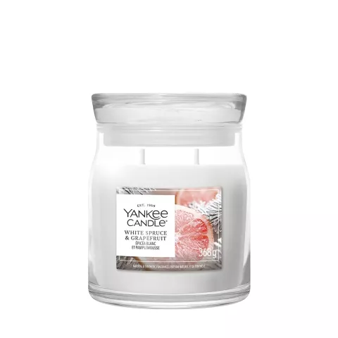 White Spruce Grapefruit Signature mirisna sveća - srednja tegla (grejpfrut, smreka, kedar)