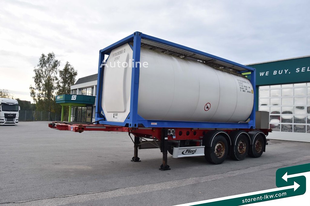 Fliegl Containerchassis light + Singamas Tank mit Messstrecke poluprikolica za prevoz kontejnera