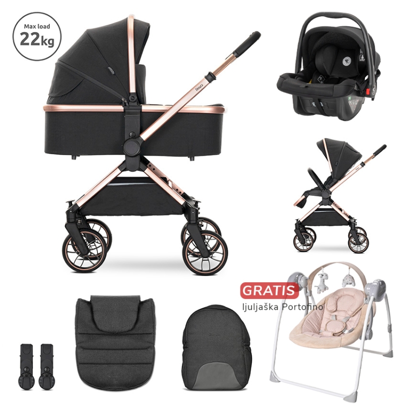 Lorelli Reya kolica 3u1 Black Jasper + gratis Portofino ljuljaška