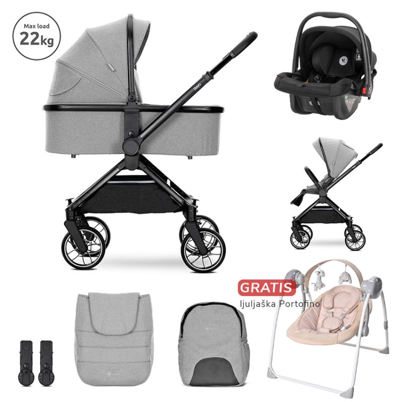 Lorelli Reya kolica 3u1 Grey + gratis Portofino ljuljaška