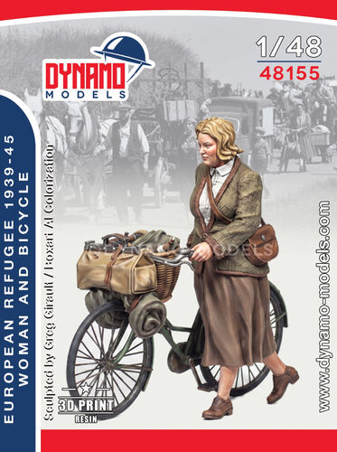 NEW! Dynamo-Models 48155 Civilian - Refugee Woman and Bicycle (1 Figure / 3D-Printed)