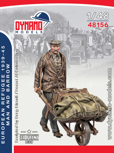 NEW! Dynamo-Models 48156 Civilian - Refugee Man and Barrow (1 Figure / 3D-Printed)
